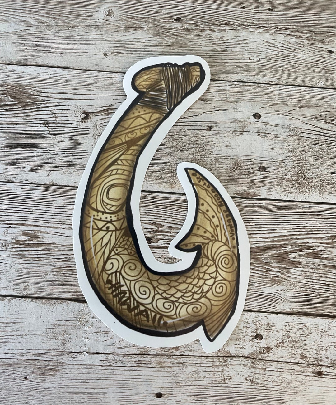 Māori Fish Hook Vinyl Waterproof Sticker, Water Bottle, Hawaii Sticker ...