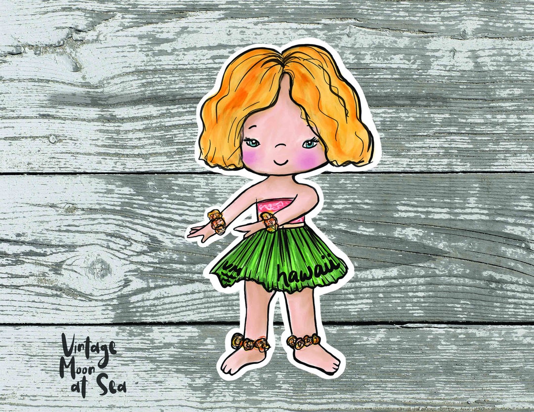 Blonde Hula Girl Vinyl Waterproof Sticker, Water Bottle, Hawaii Sticker ...