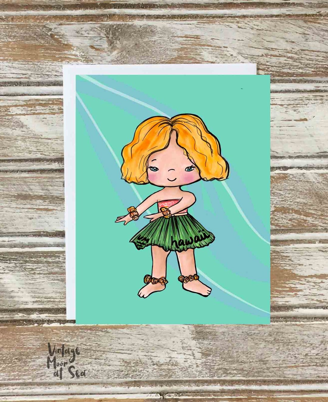 Blonde Hula Girl Note Card, Whimsical Art Card, Hawaiian Girl, Hawaii ...
