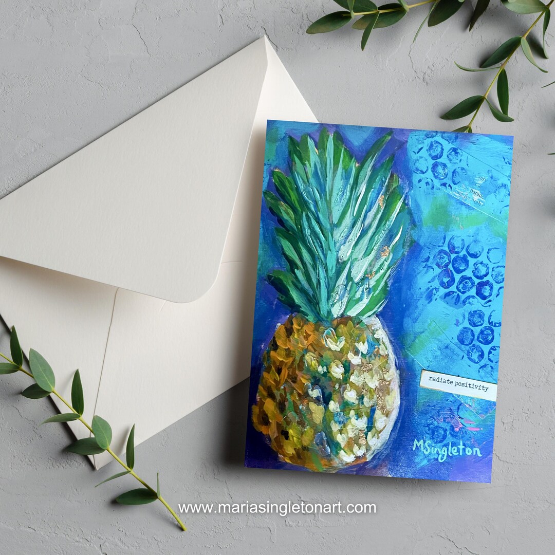 Pineapple Art Note Card, Blank Card, Folded Stationery, Made in Hawaii ...
