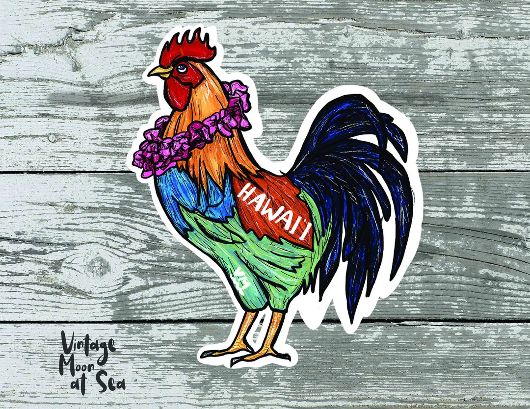 Rooster Vinyl Waterproof Sticker, Water Bottle, Hawaii State Bird, Car ...