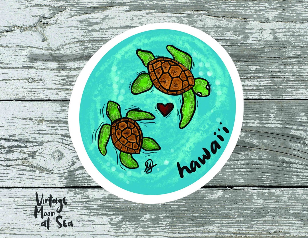 Honu Couple Vinyl Waterproof Sticker, Honu and Baby, Sea Turtle, Water ...