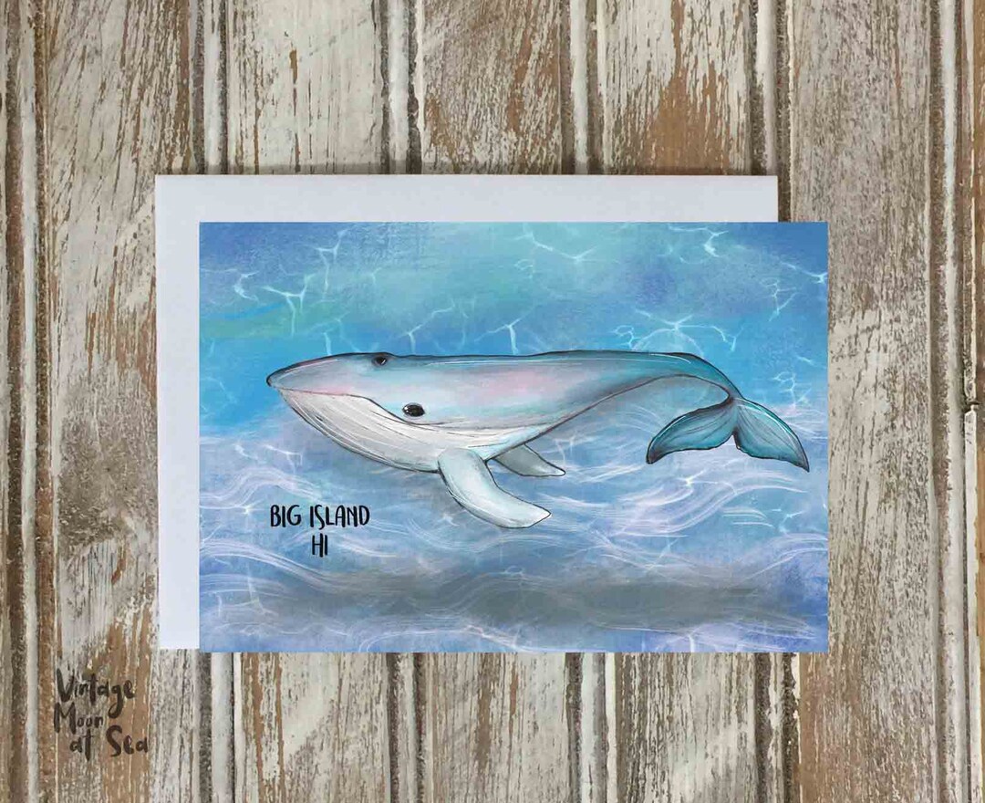 Whale Note Card, Whimsical Art Card, Hawaii Greeting Card, Blank Card ...