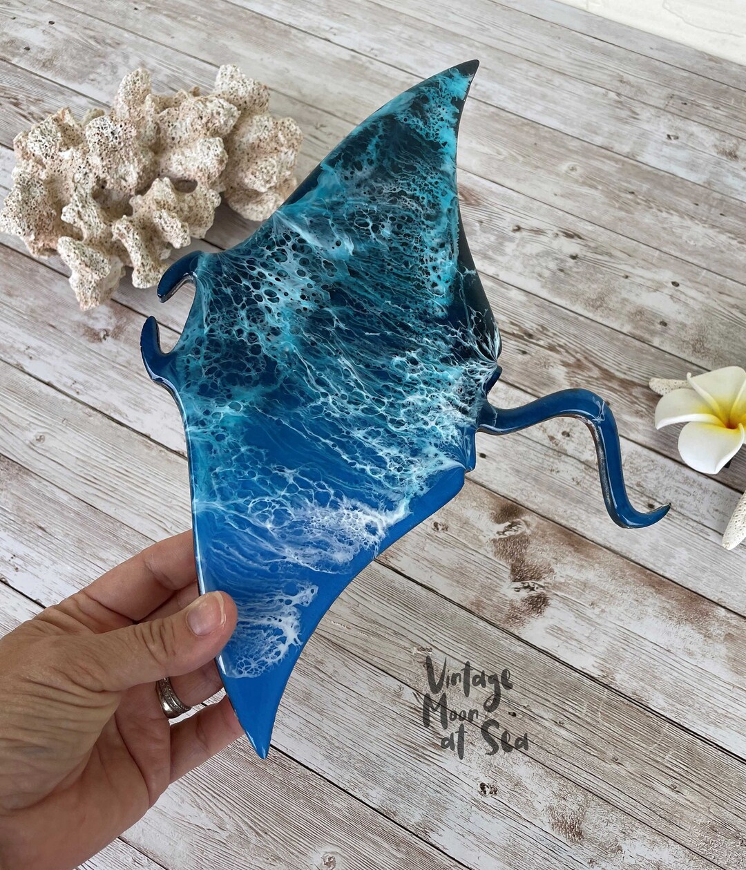 Manta Ray Art | 8" Resin Ocean Wave | Tropical Resin Art | Hawaii Art ...