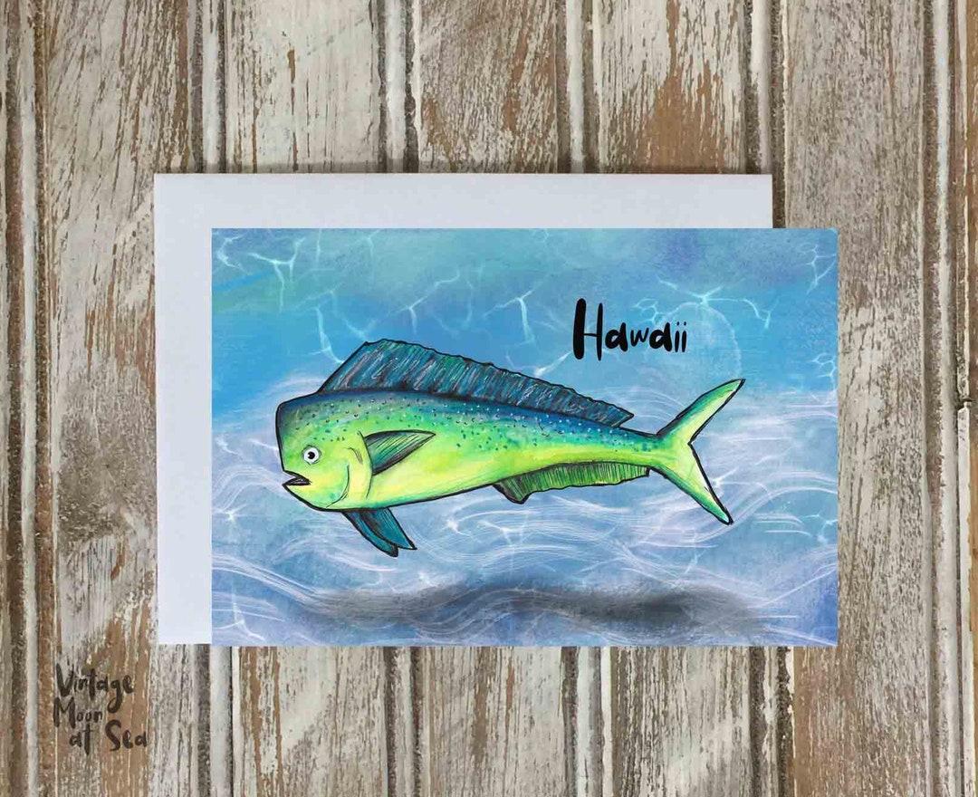 Mahi Mahi Note Card, Whimsical Art Card, Fisherman Gift, Hawaii ...