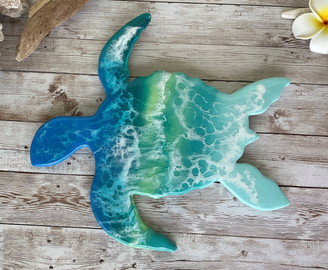 Honu Turtle Ocean Art | 12" Resin Tropical Resin Art | Nursery Decor ...