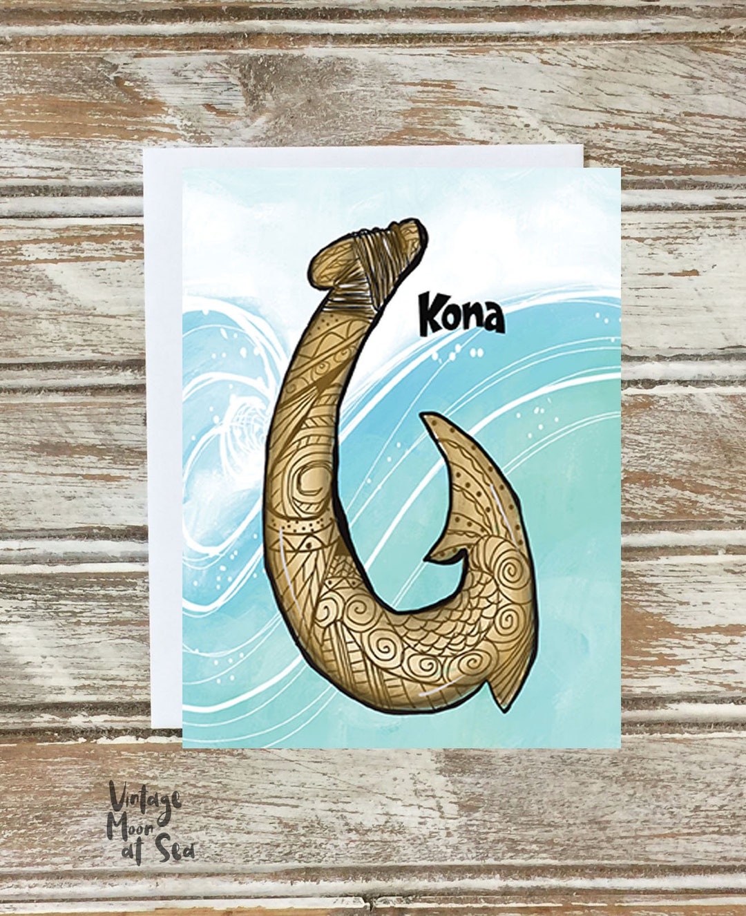 Maori Hook Note Card, Whimsical Art Card, Hawaii Greeting Card, Blank ...