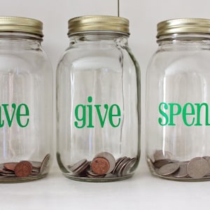 Money Jar Vinyl Decal Set Spend Save Give DIY Project - Etsy Canada