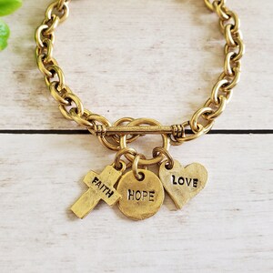 Gold Christian Bracelet, Faith Hope and Love, 1 Corinthians 13:13 ...