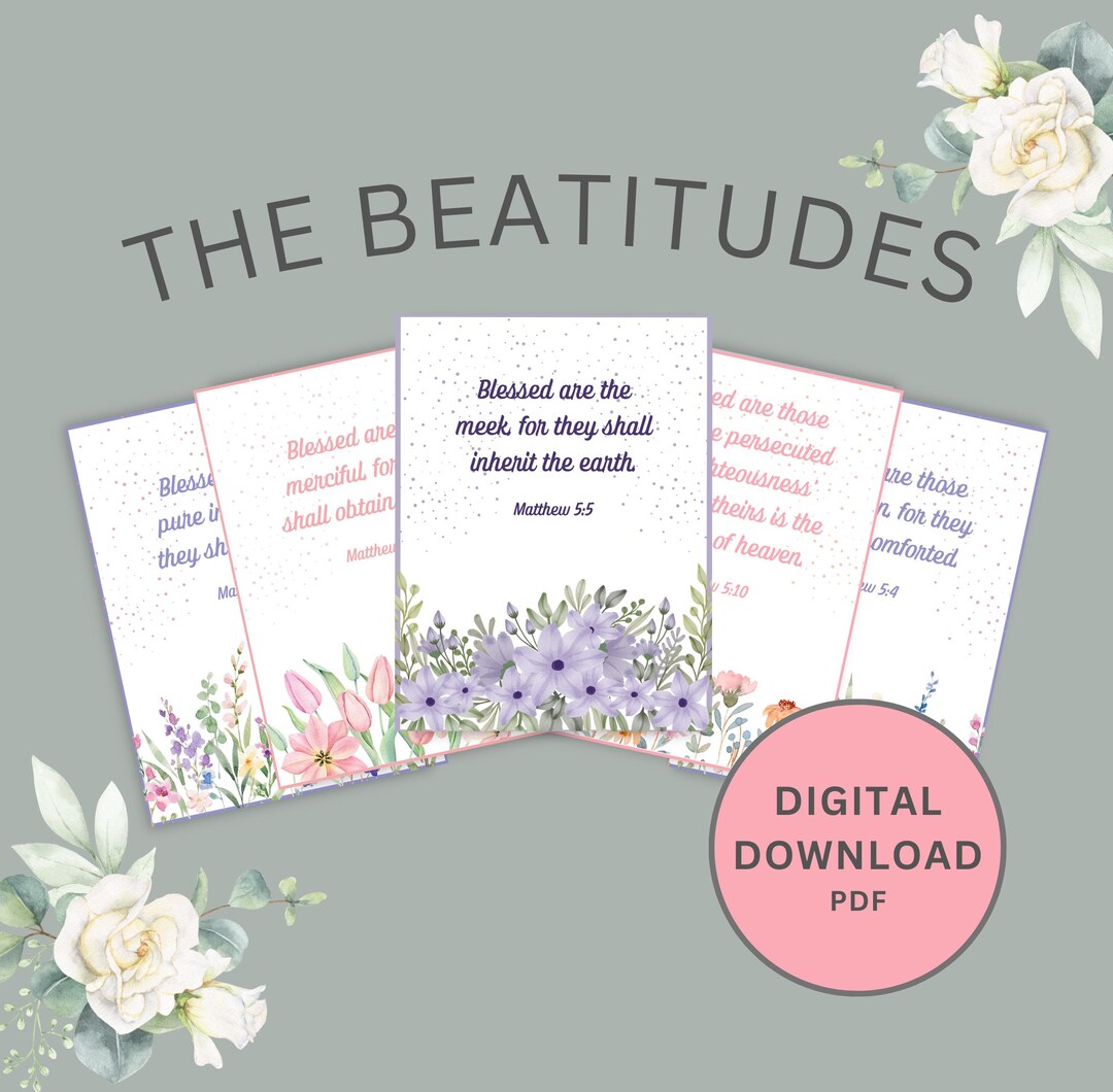 The Beatitudes Scripture Cards Printable, Sermon on the Mount, Church ...