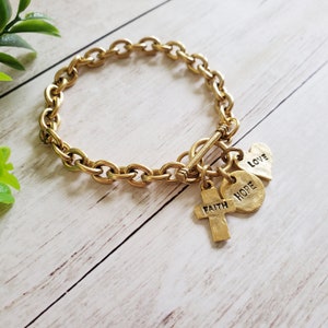 Gold Christian Bracelet, Faith Hope and Love, 1 Corinthians 13:13 ...