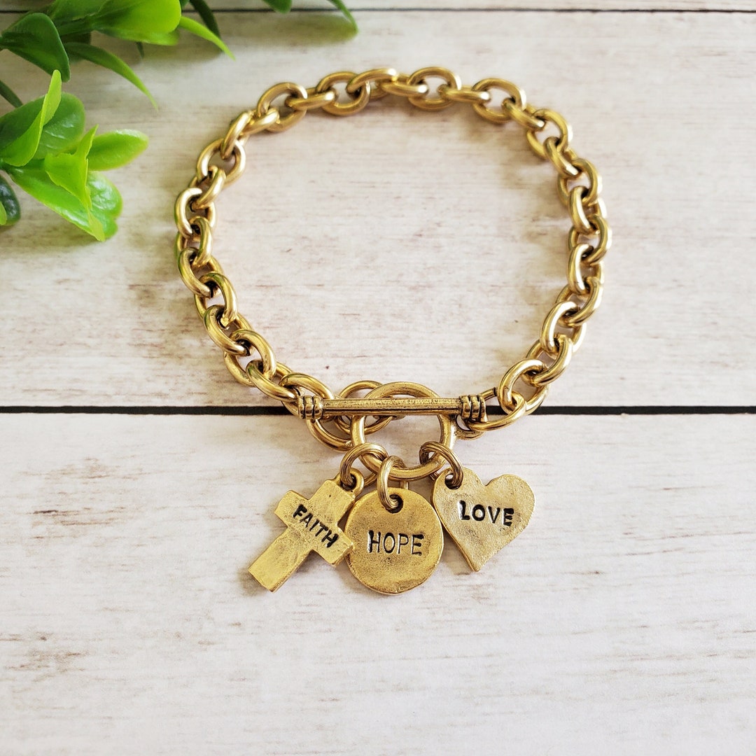 Gold Christian Bracelet, Faith Hope and Love, 1 Corinthians 13:13 ...
