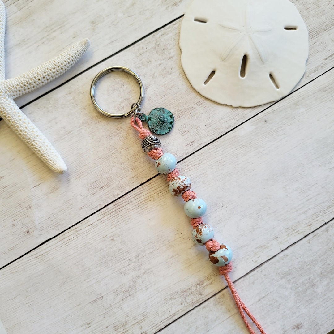 Beach Boho Keychain, Peach and Blue - Coastal Ocean Gifts, Nautical Key ...