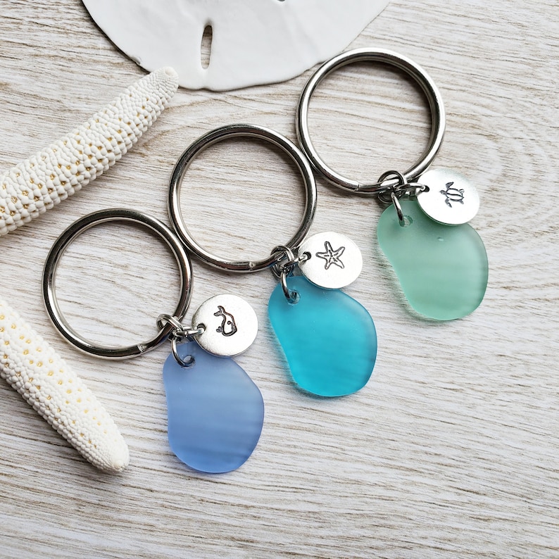 Custom Ocean Keychain With Sea Turtle, Starfish or Whale Charm - Sea ...