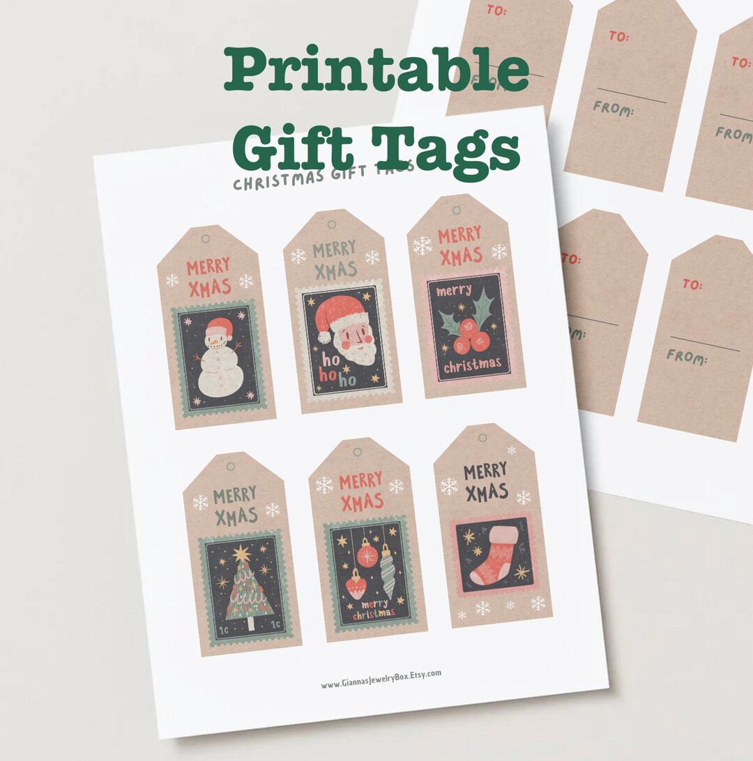 Printable Vintage Christmas Gift Tags, Retro Holiday Tags for Gifts ...