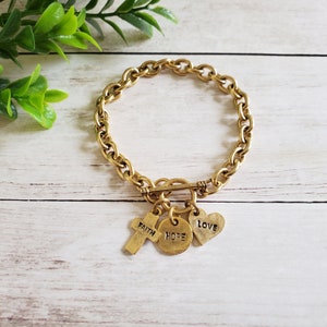 Gold Christian Bracelet, Faith Hope and Love, 1 Corinthians 13:13 ...