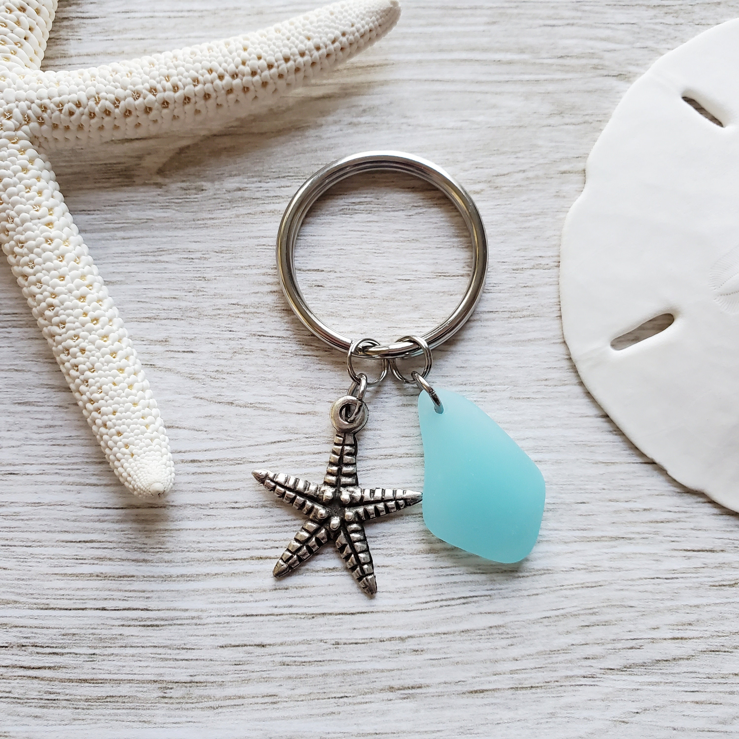 Starfish Keychain Beach Key Chain Sea Glass Keyring | Etsy