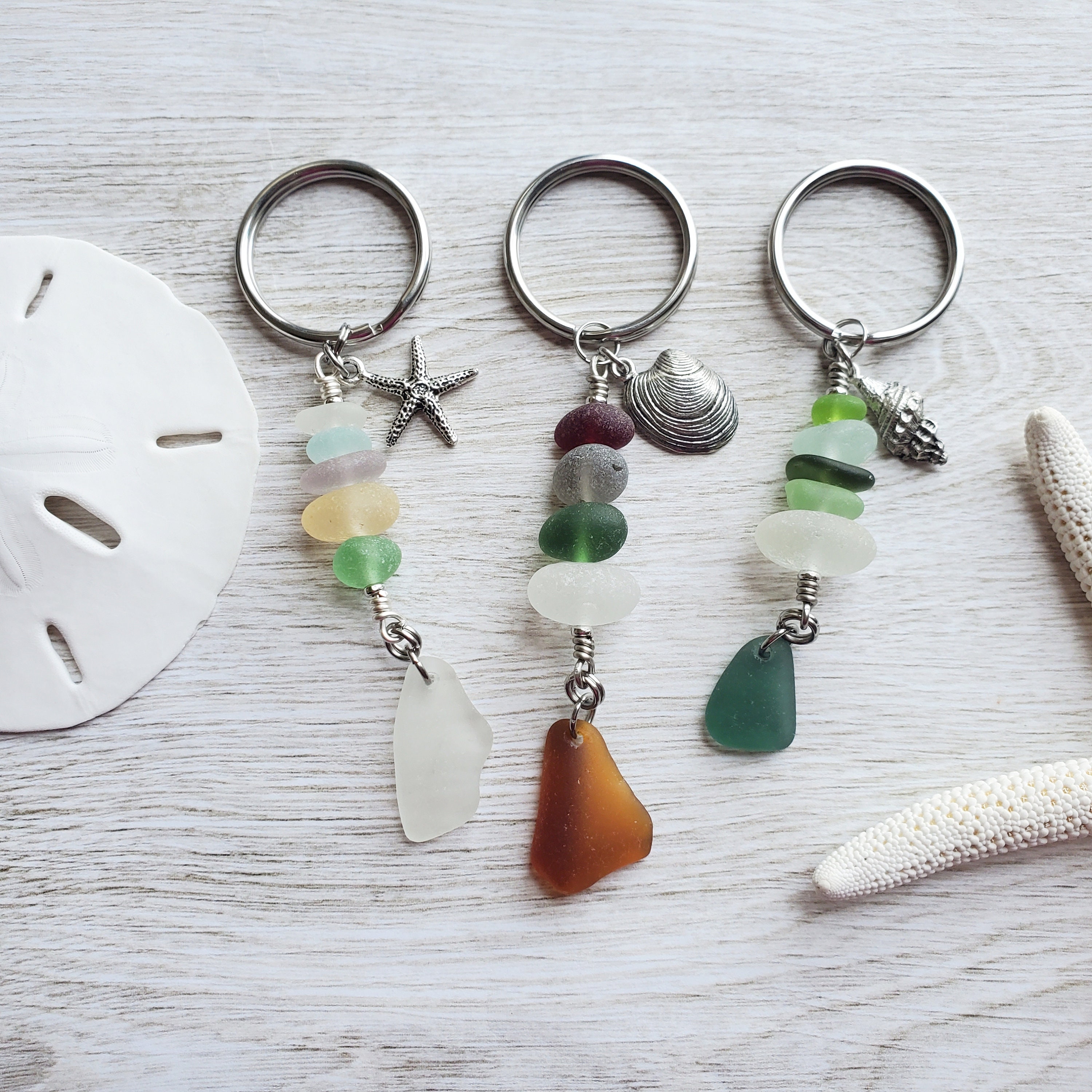 Genuine Sea Glass Keychain Beach Key Chain Ocean Lover Gift | Etsy