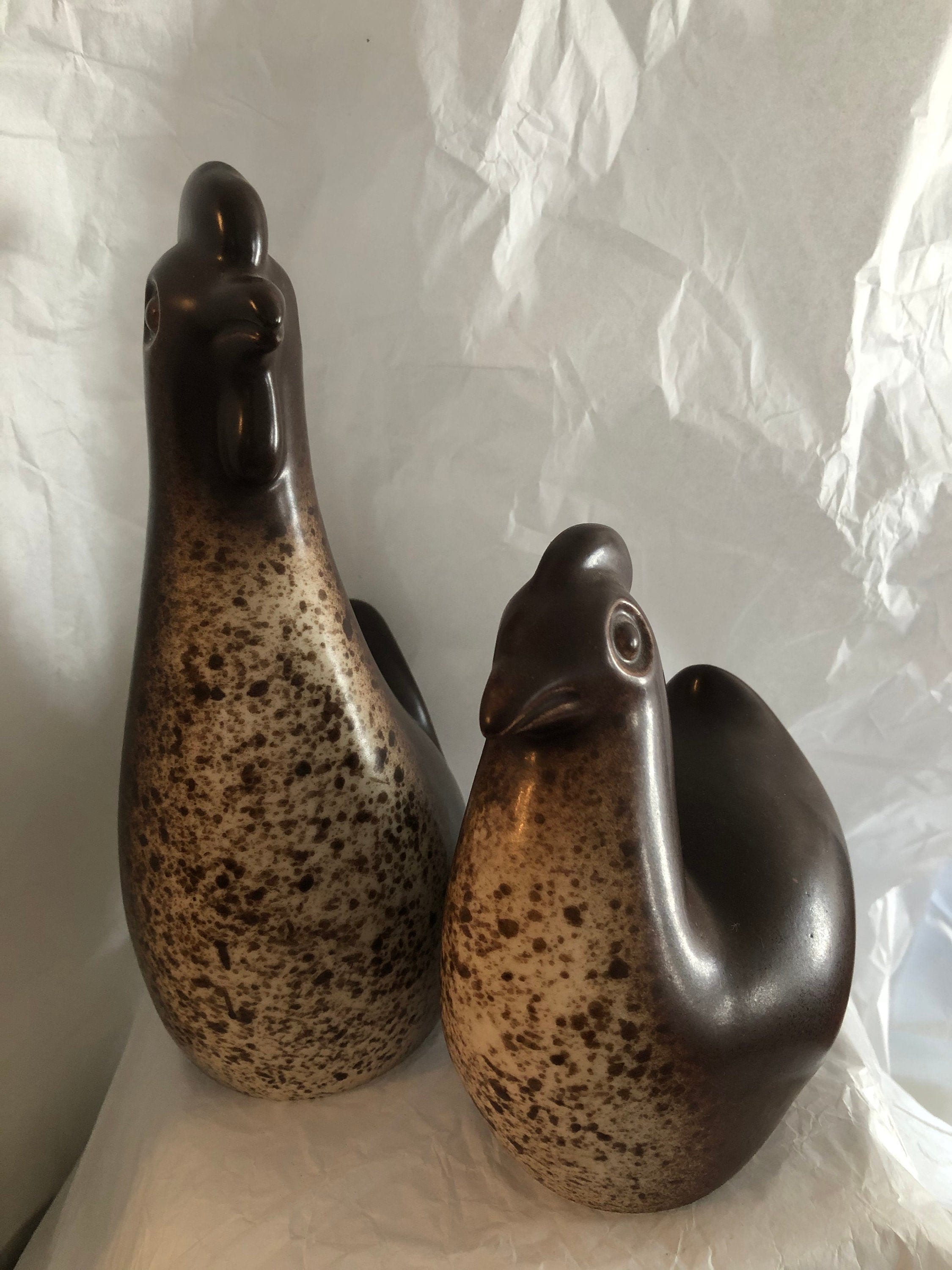 Howard Pierce Porcelain Hen & Rooster Brown and Speckled Ivory | Etsy