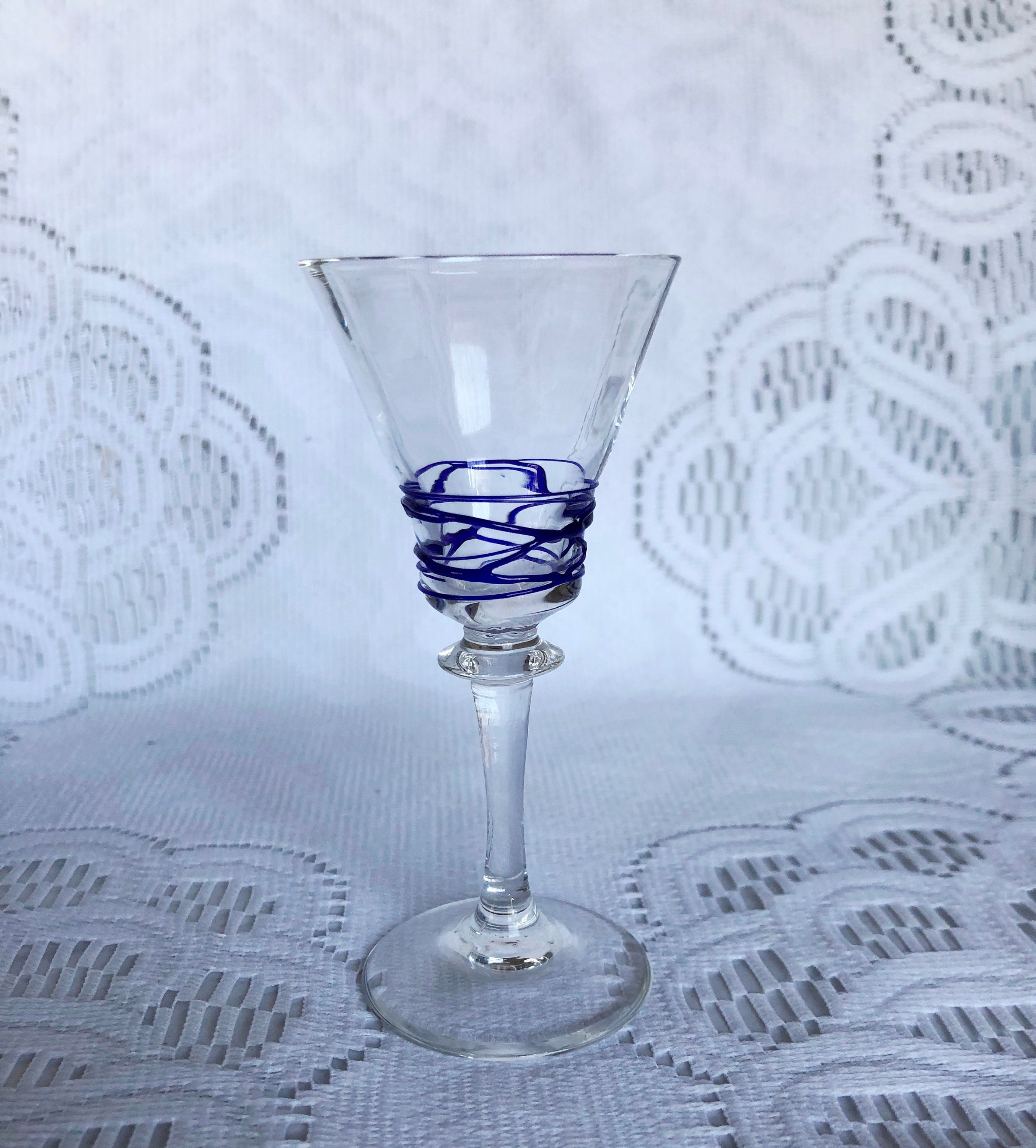 Steuben Glass Threaded Cordial Blue | Etsy
