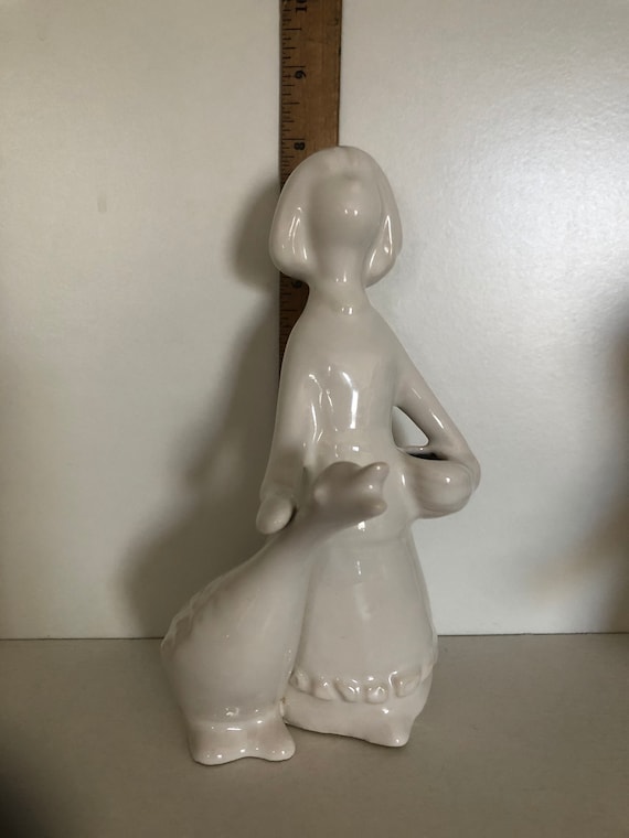 Howard Pierce Porcelain Girl Feeding Goose Attached Goose | Etsy
