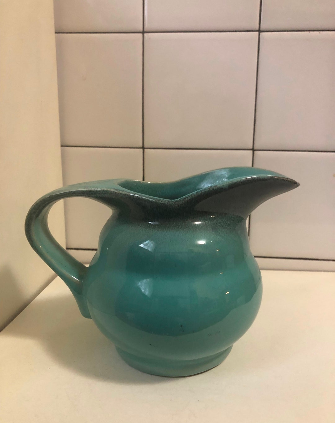 Royal Gouda Pitcher Seafoam Green Ombre Black Glaze Holland - Etsy