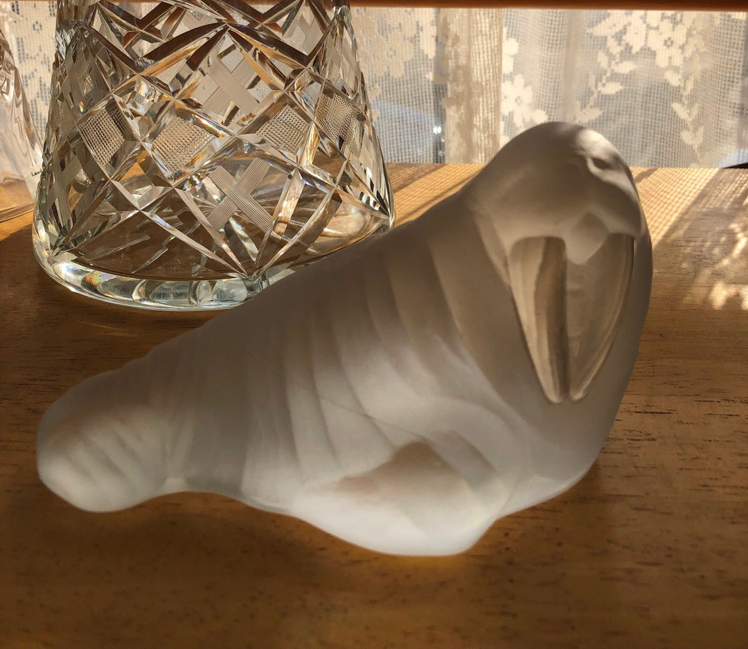 Nybro Glass Sweden 1985, Frosted Satin Crystal Glass Walrus - FREE ...