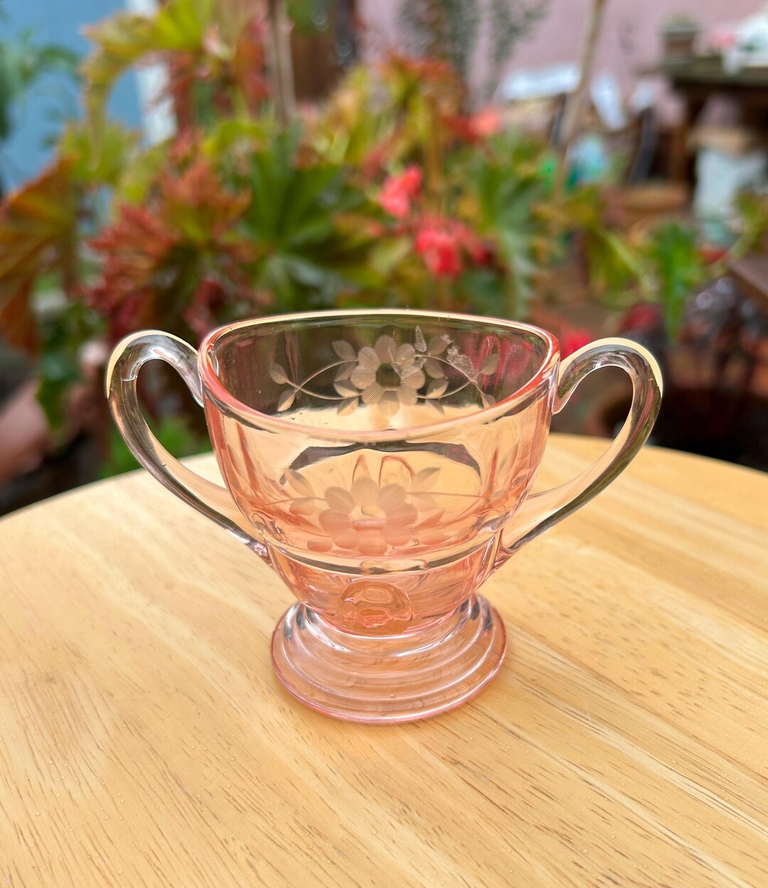 Moondrops New Martinsville Pink Miniature Sugar Bowl With Floral ...