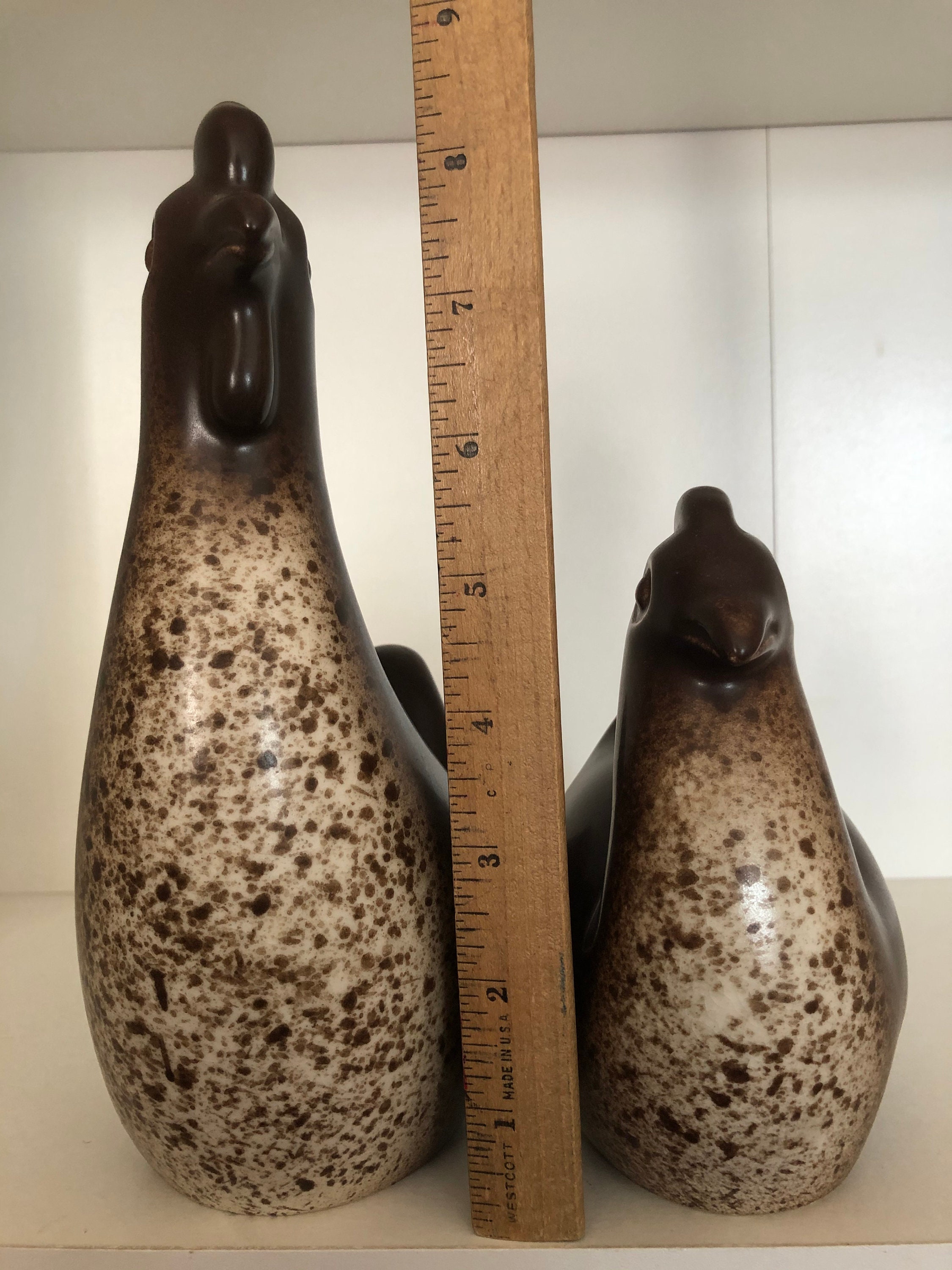 Howard Pierce Porcelain Hen & Rooster Brown and Speckled Ivory | Etsy