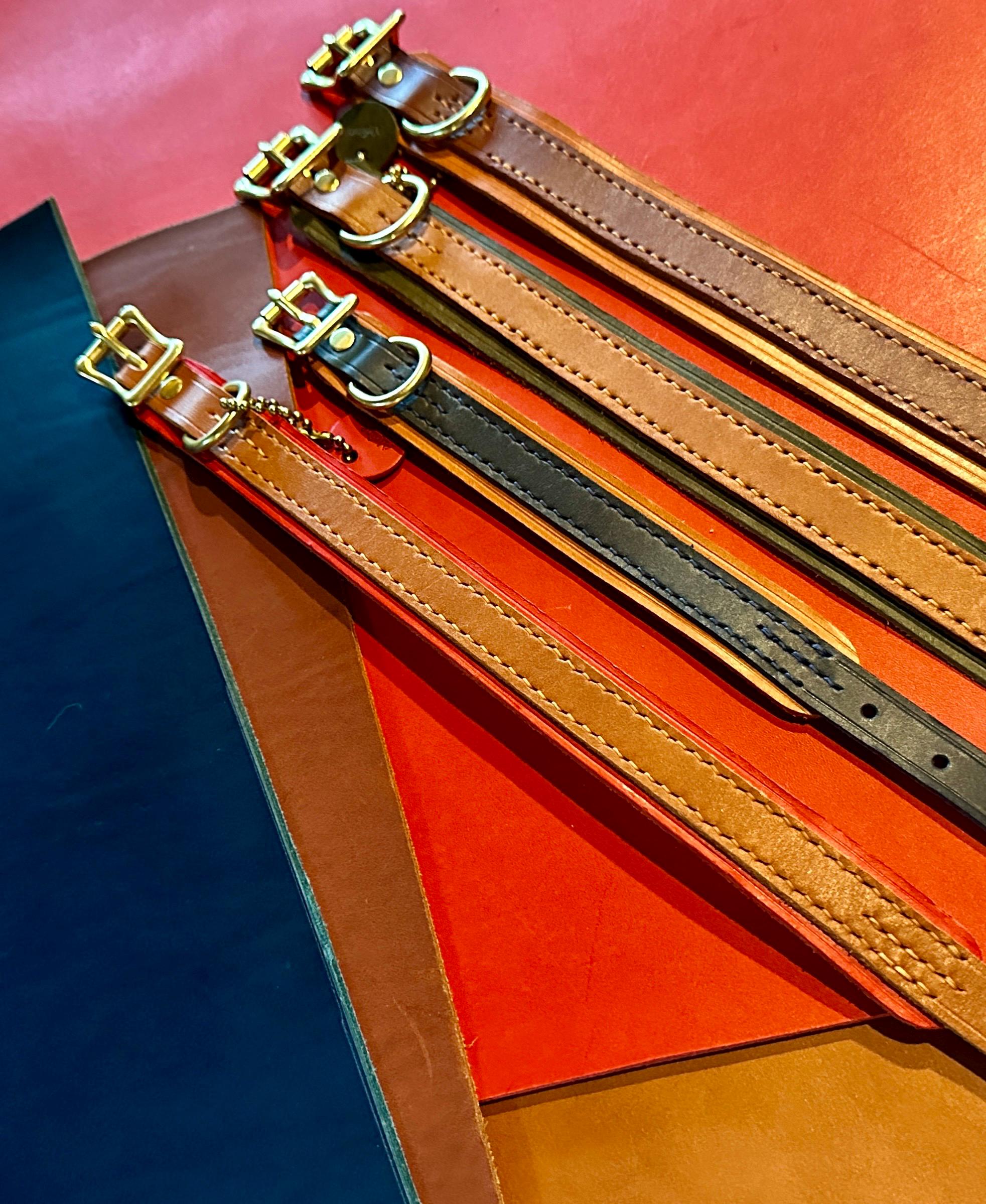 Two Tone 3/4" X 1.25" Italian Leather Collar, 2 Handstitched Layers ...