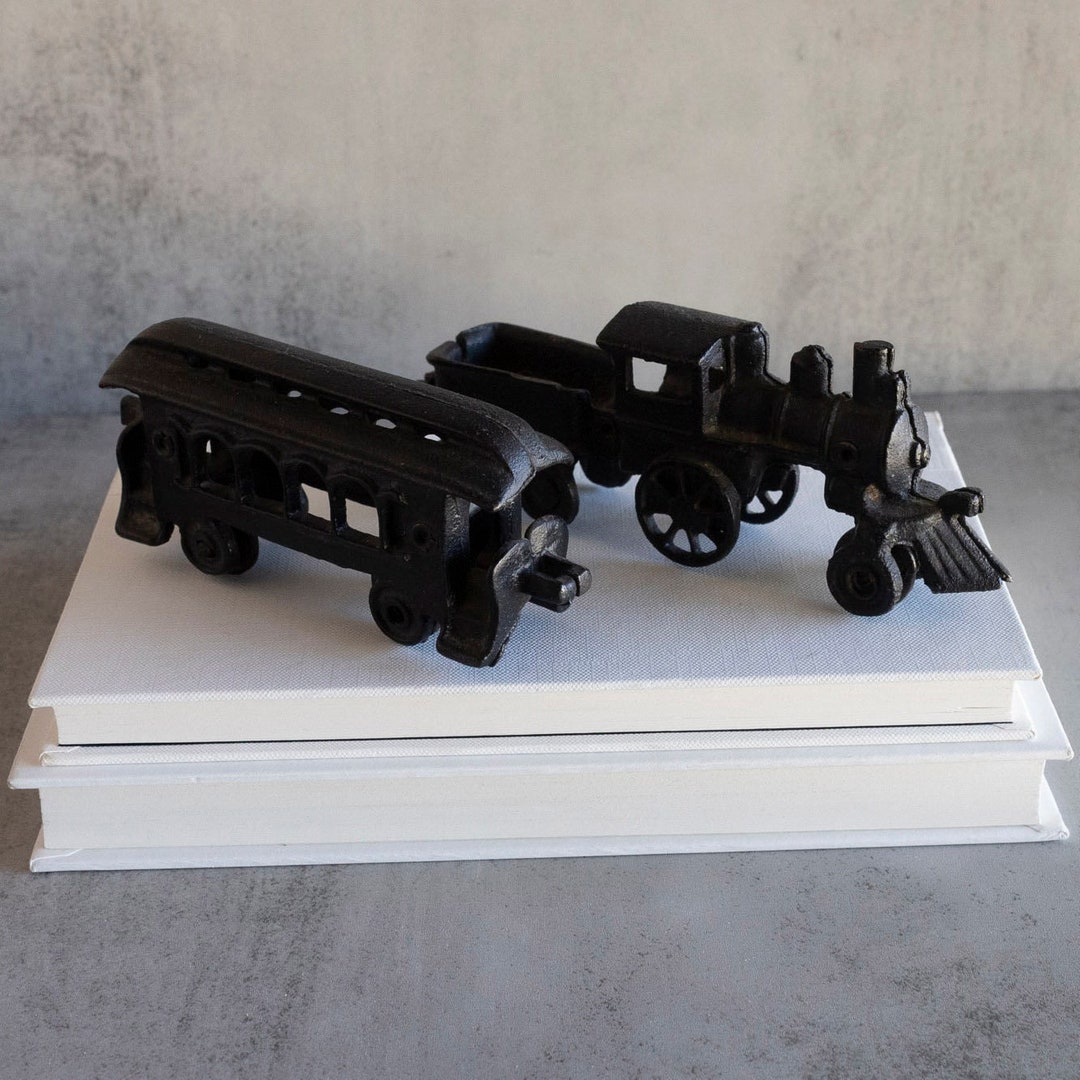 Vintage Cast Iron Mini Train Set - Locomotive With Tender & Passenger ...