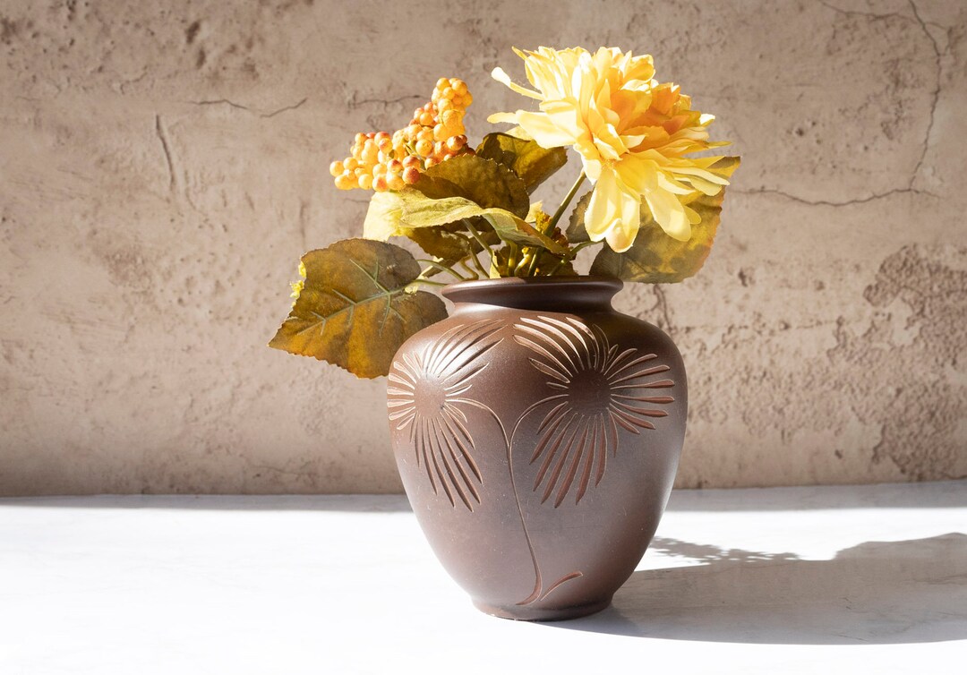 Handarbeit Vase, Mid Century German Pottery Vase, Boho Decor Etched ...