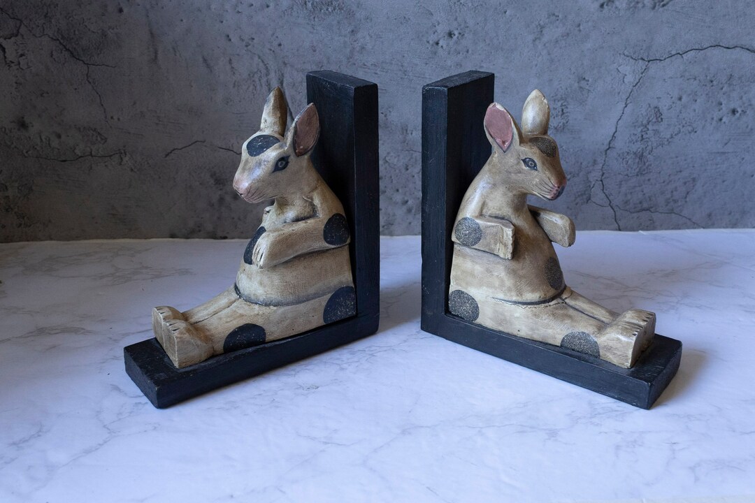 Folk Art Rabbit Wooden Bookends Vintage - Etsy