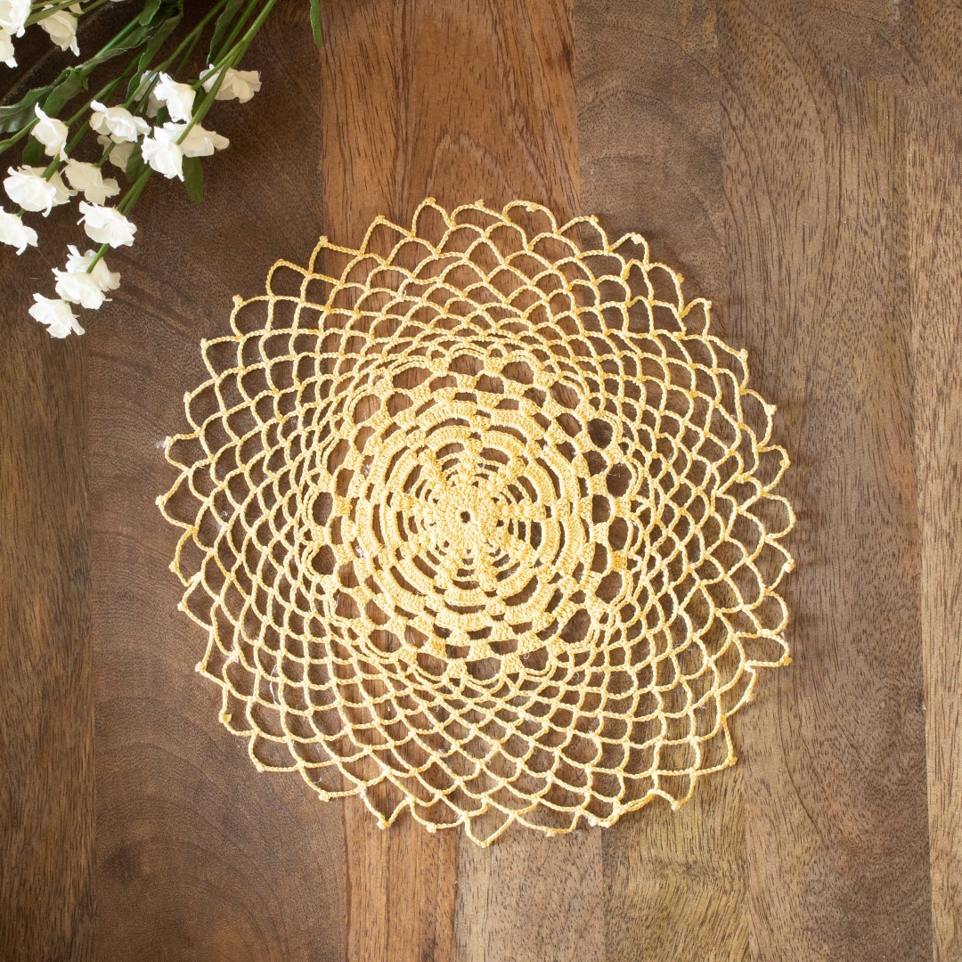 Vintage Yellow Crochet Doily Lace Doilies Table Decoration Crocheted ...