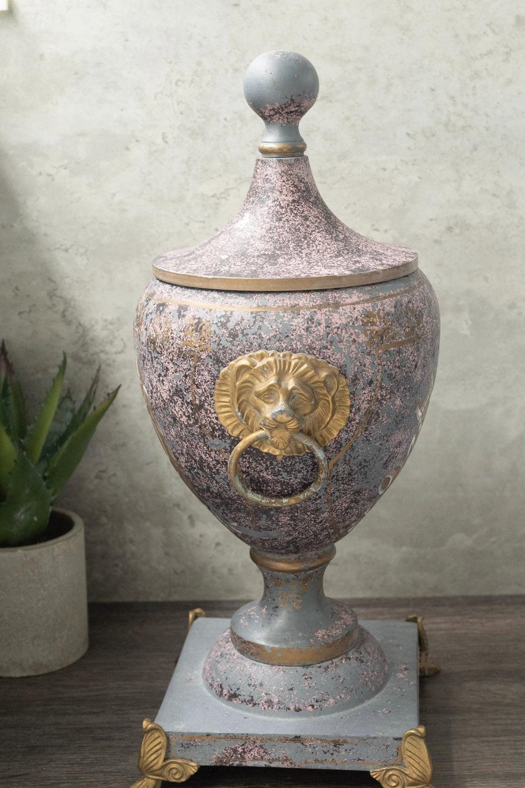 Regency Brass Lion Mounted Footed Lions Face Table Decor Sealed Urn - Etsy