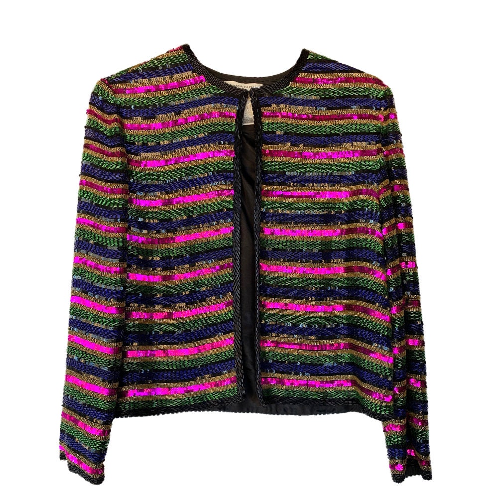 90s Colorful Sequin Striped Jacket Size Large 1990s Vintage By | Etsy