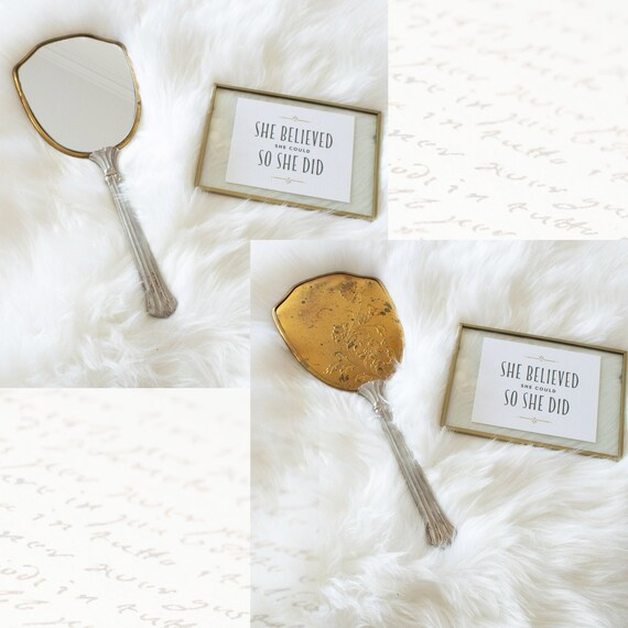 Vintage Art Deco Hand Mirror With Floral Accents - Etsy