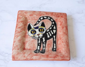 Sugar Skull Kitten Skeleton Cat Trinket Plate Day of the Dead Hand ...