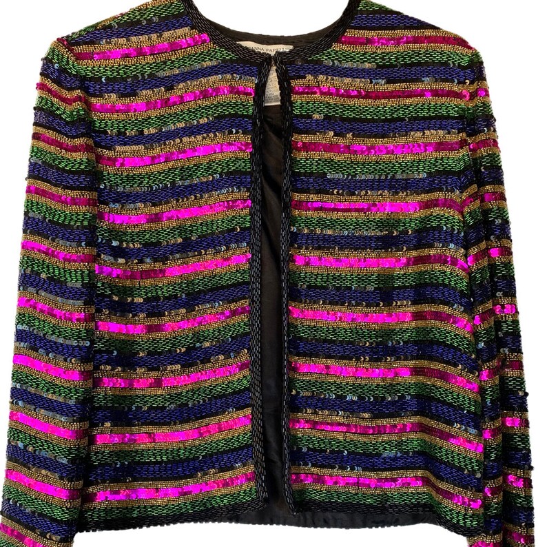 90s Colorful Sequin Striped Jacket Size Large 1990s Vintage by - Etsy
