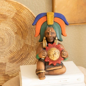Aztec Inca Mayan Sun Gold Mexican Ceramic Pottery Folk Art Statue/shelf ...