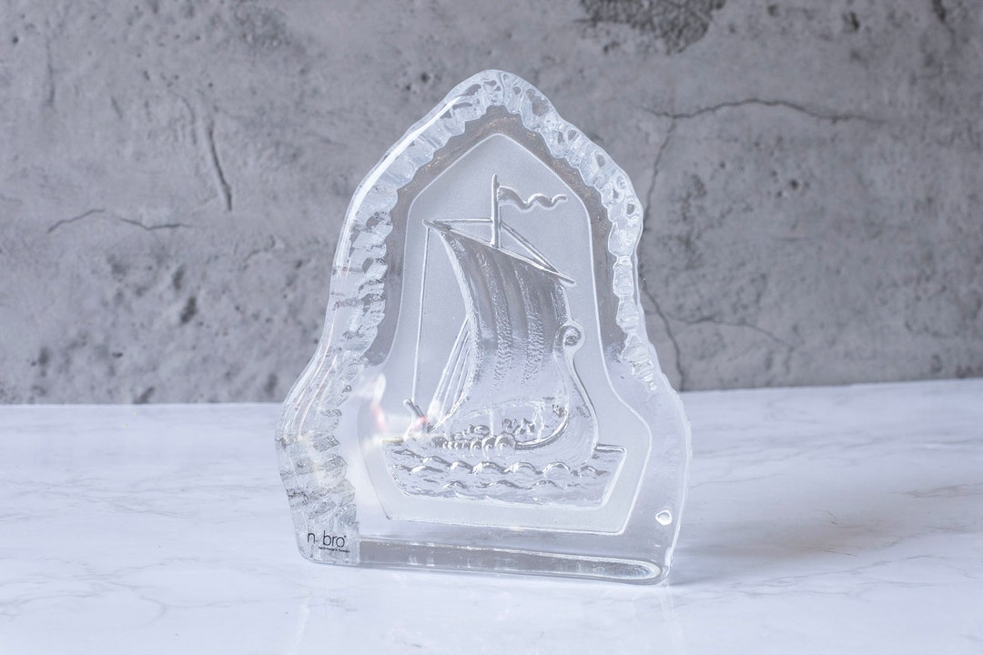 Nybro Sweden Crystal Viking Ship Paperweight Full Masted Ship - Etsy