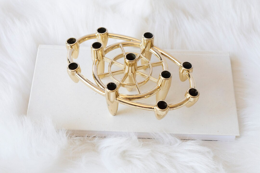 MCM Gold Metal Taper Candle Holder With Atomic Design Metal Mini Taper ...