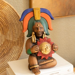 Aztec Inca Mayan Sun Gold Mexican Ceramic Pottery Folk Art Statue/shelf ...