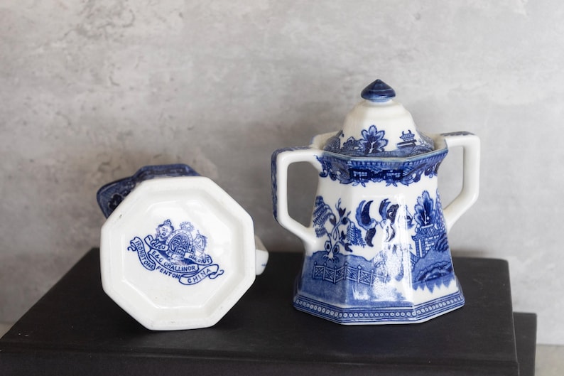 Antique E & C Challinor Fenton Ironstone Blue Willow Pattern Octagonal ...