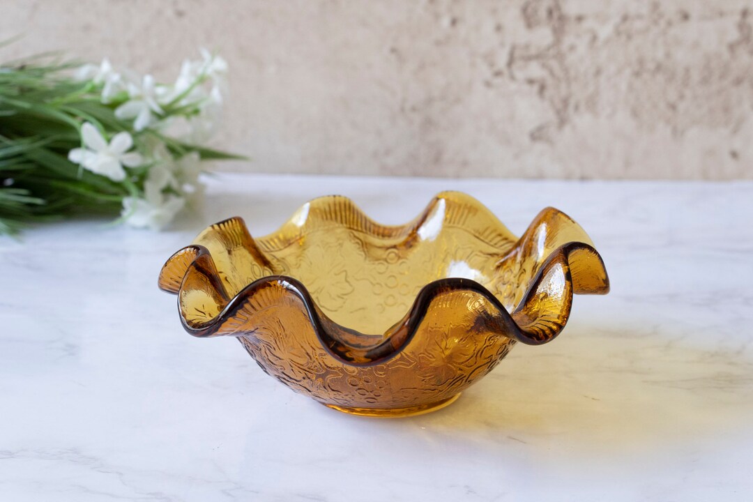 Vintage Amber Ruffled Candy Dish - Etsy