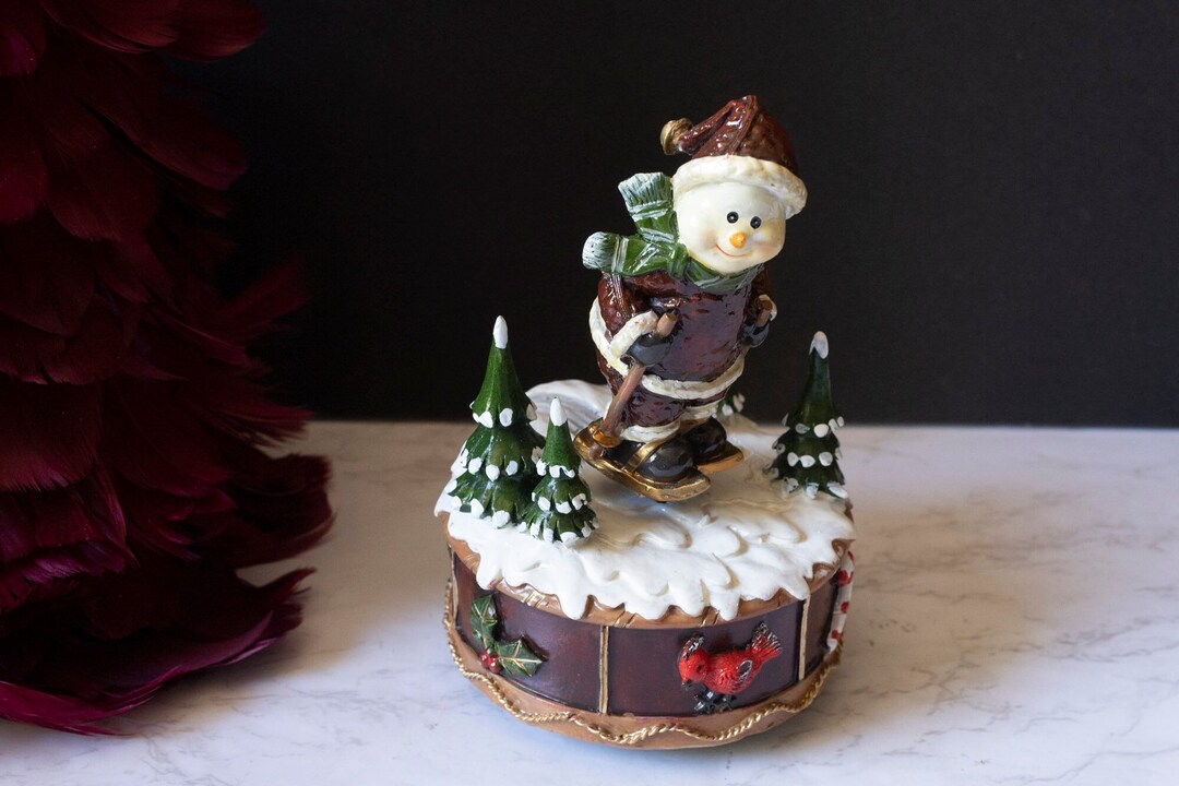 Vintage Christmas Skiing Snowman Music Box - Etsy