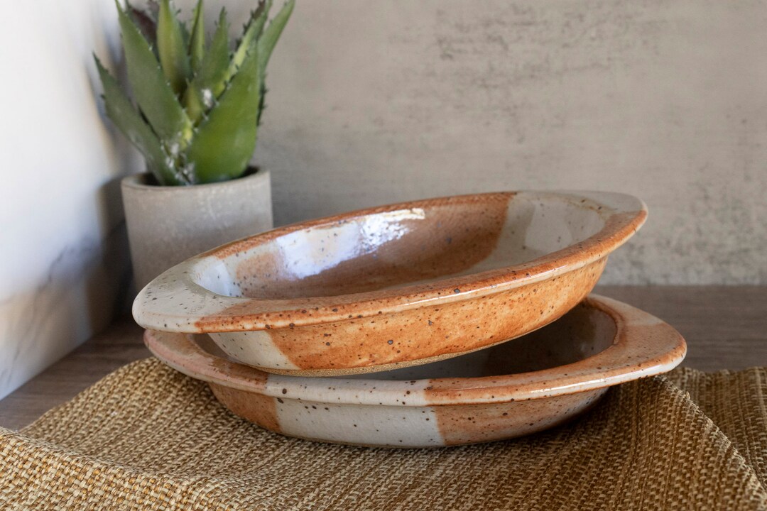 Vintage Speckled Stoneware Pottery Ceramic Shallow Bowl/dishes Signed ...