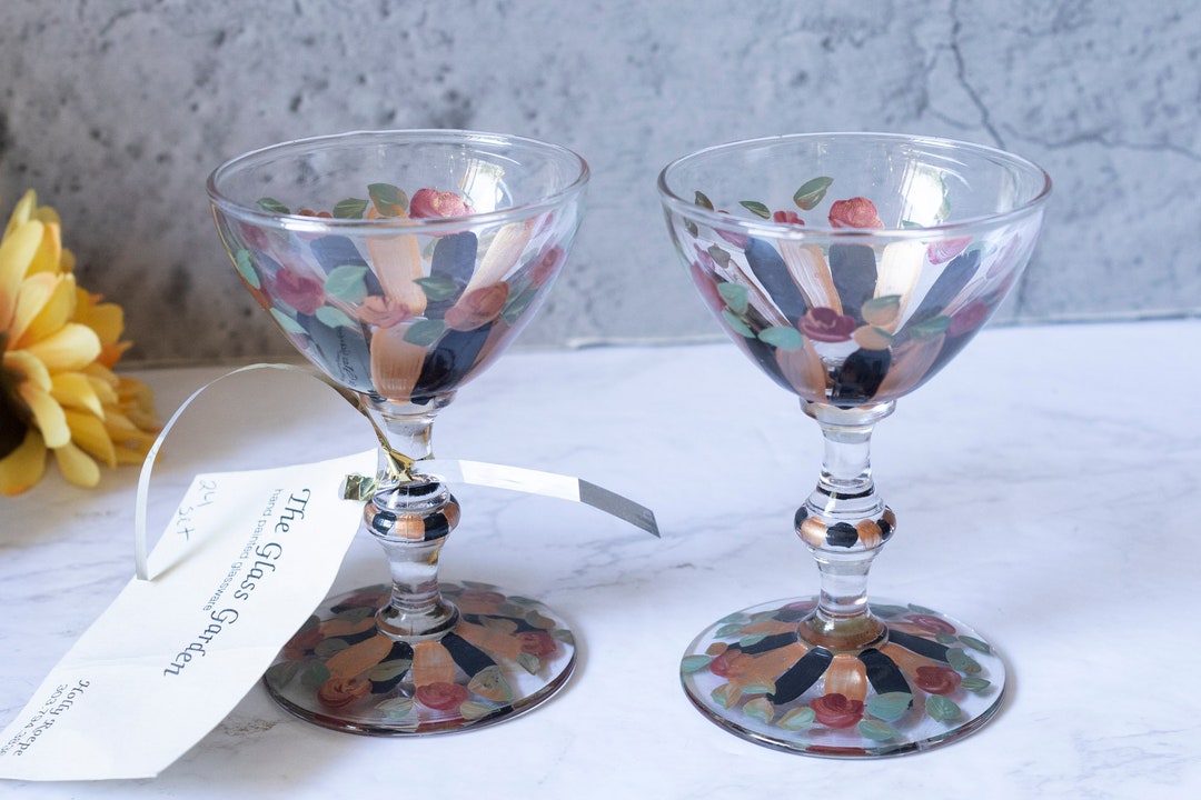 A Set of the Glass Garden Hand Painted Glass Ware - Etsy