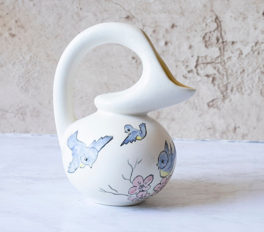 Retro Abstract Ceramic Water Pitcher Jug With Hand-painted Birds - Etsy