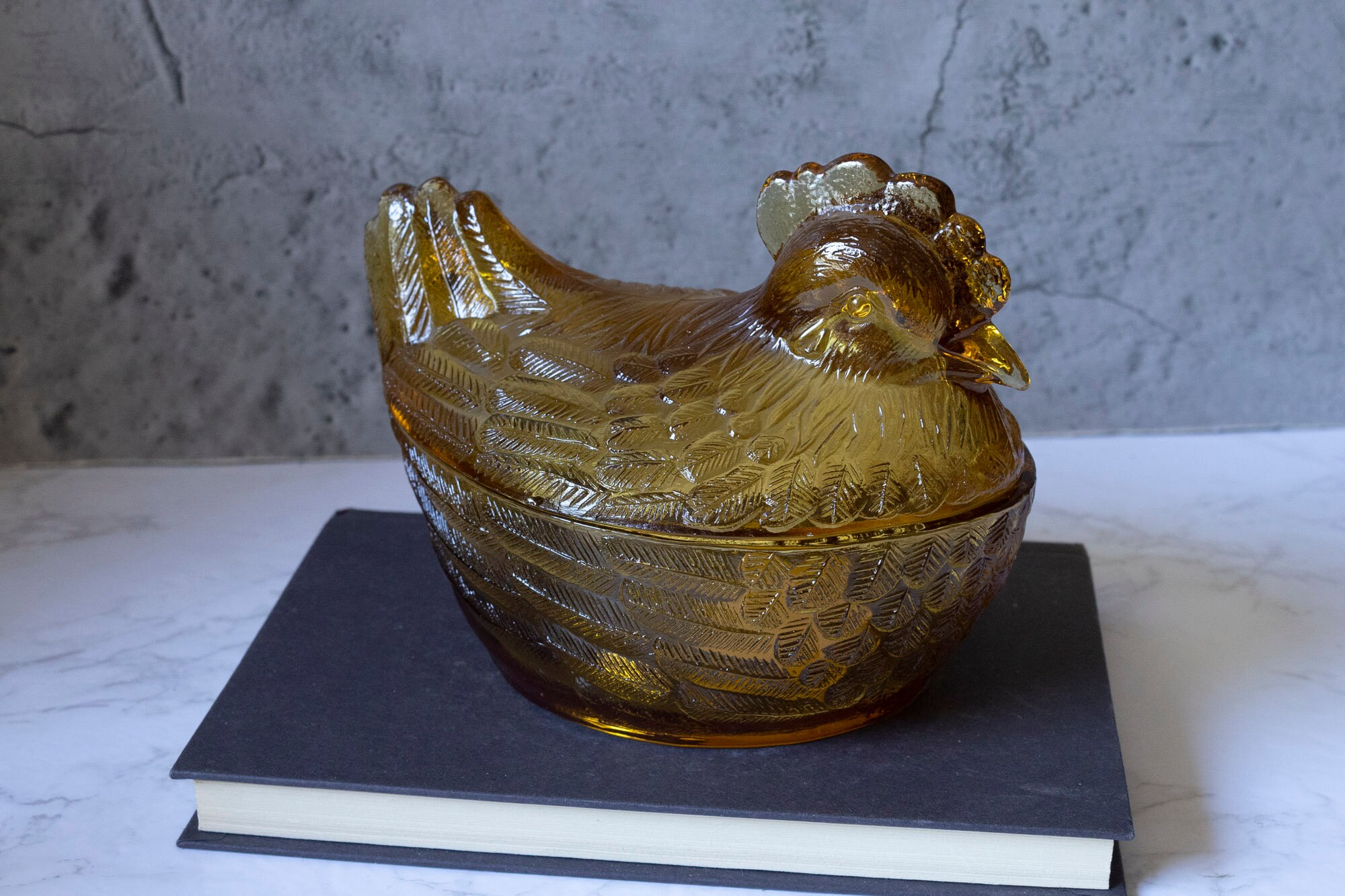 Vintage Golden Amber Glass Hen on Nest - Covered Dish - Etsy